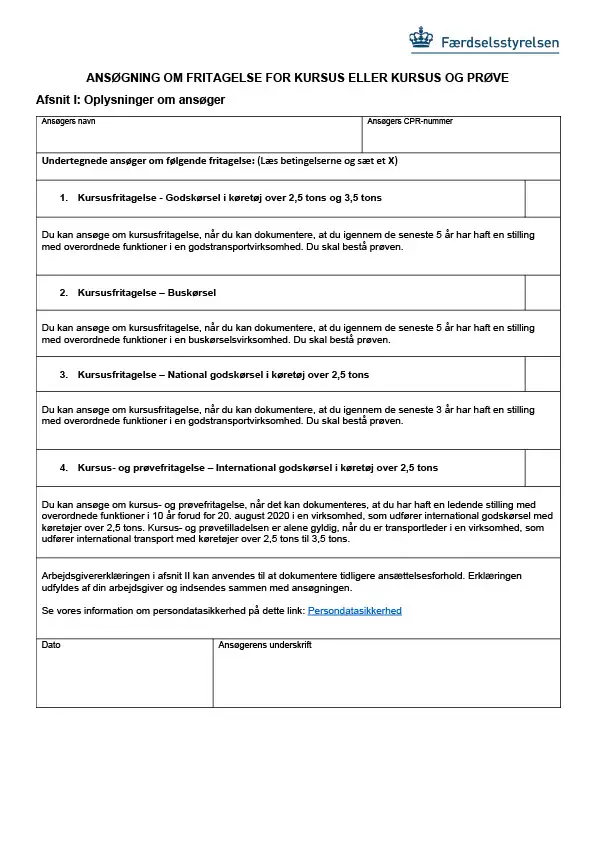 Ansøg og arbejdsgivererklæring om kursusfritagelse